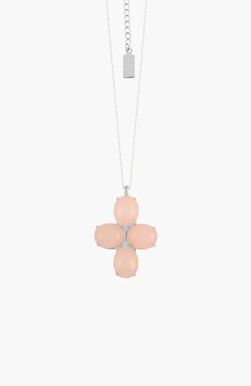 JOIANA JEWELRY Angelina Cross Necklace With Light Pink Malay Jade - White Silver