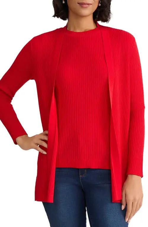 Jones New York Sutton Ribbed Open Front Cardigan - Rouge