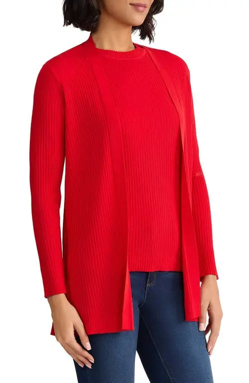 Jones New York Sutton Ribbed Open Front Cardigan - Rouge