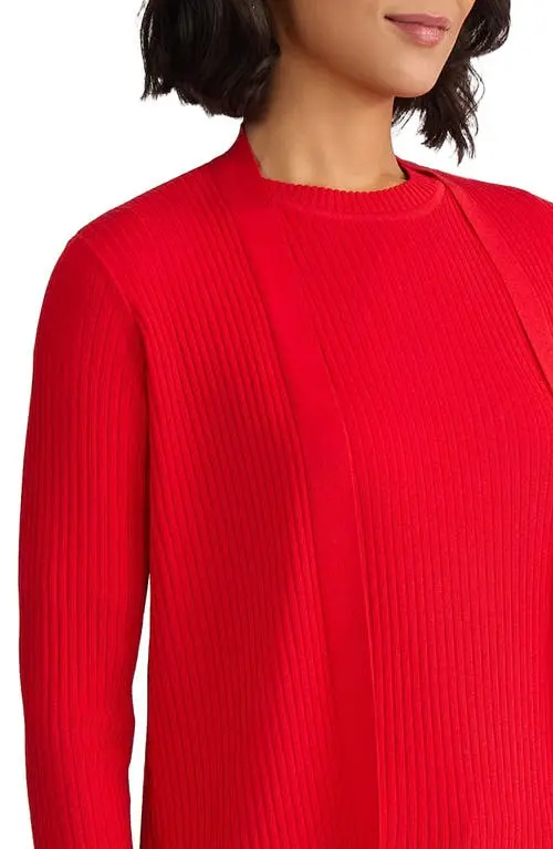 Jones New York Sutton Ribbed Open Front Cardigan - Rouge