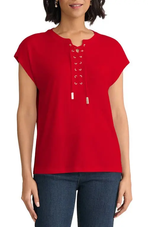 Jones New York Lace-up Crepe Top - Rouge