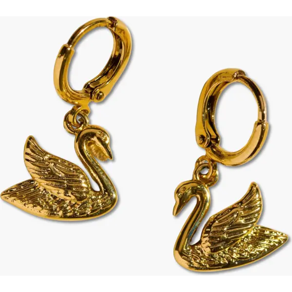 NICKEL & SUEDE Swan Huggie Earrings - Gold