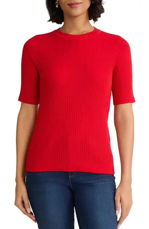 Jones New York Sutton Crewneck Short Sleeve Ribbed Sweater - Rouge