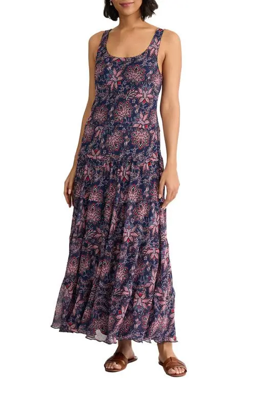 Jones New York Sleeveless Printed Tiered Maxi Dress - Pacific Navy Multi