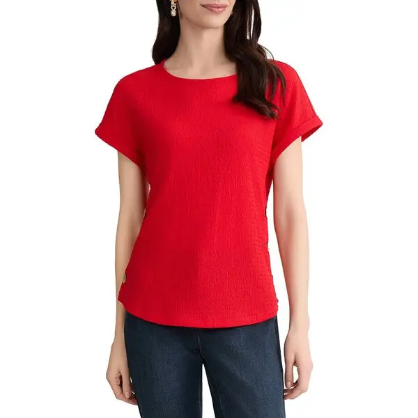 Jones New York Textured Button Detail Top - Rouge