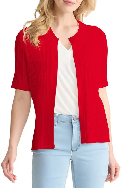 Jones New York Rib Short Sleeve Cardigan - Rouge