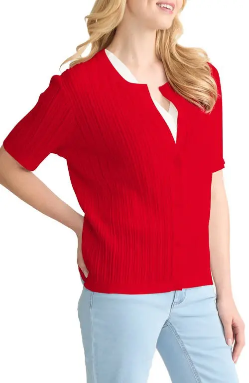 Jones New York Rib Short Sleeve Cardigan