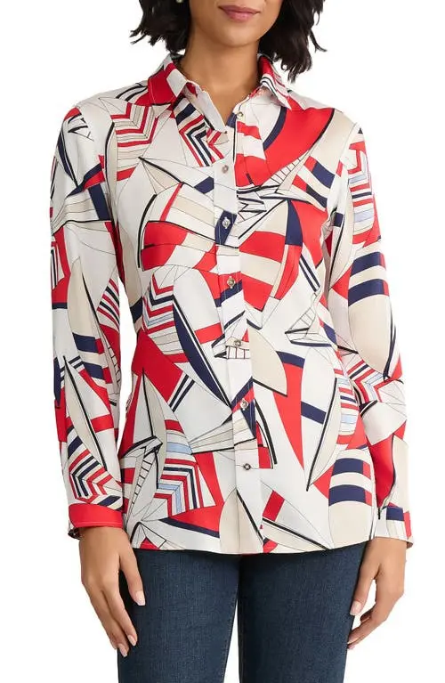 Jones New York Geometric Print Button-up Shirt - Rouge Multi