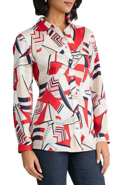 Jones New York Geometric Print Button-up Shirt