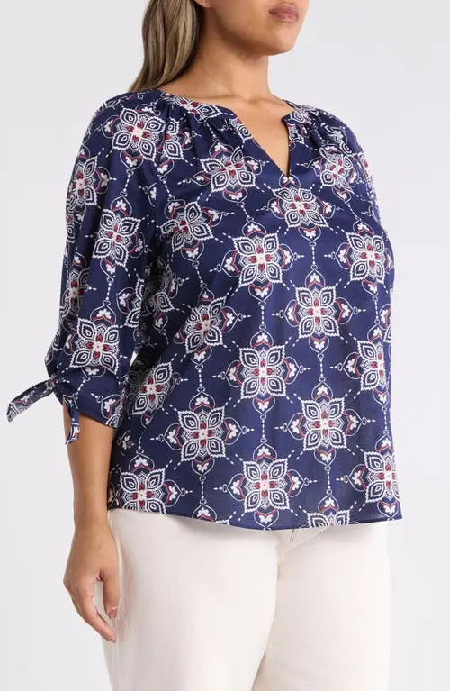 Jones New York Geometric Print Cotton Top