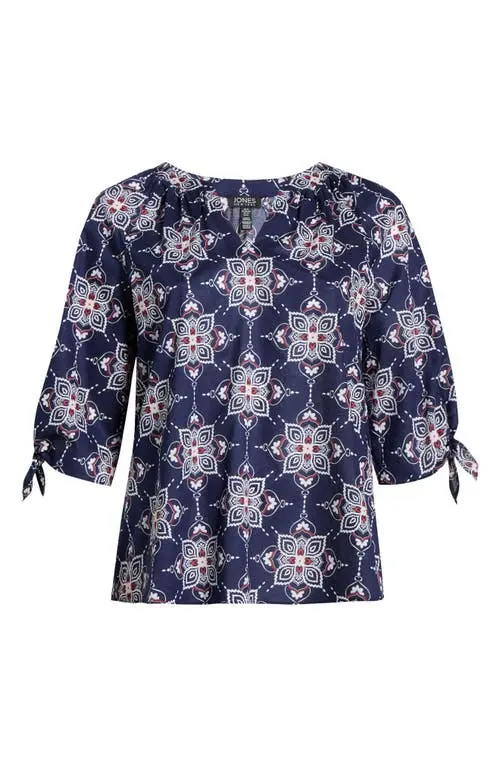Jones New York Geometric Print Cotton Top
