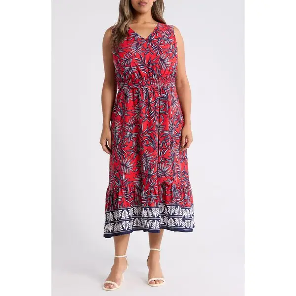 Jones New York Leaf Print Sleeveless Maxi Dress - Rogue Multi