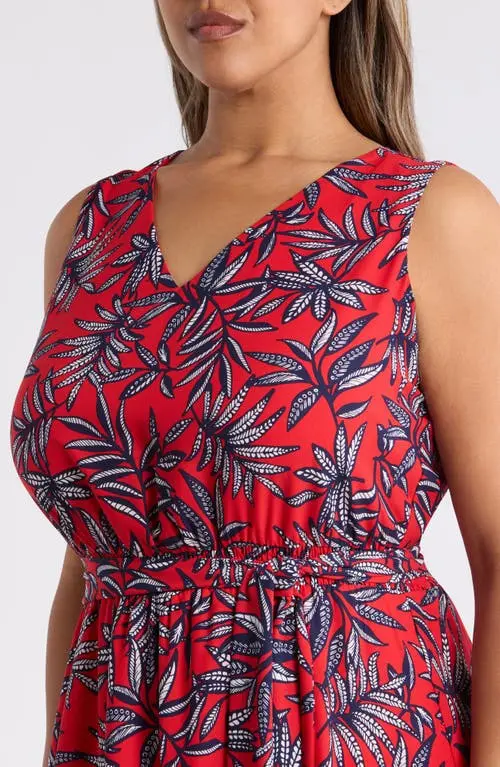 Jones New York Leaf Print Sleeveless Maxi Dress