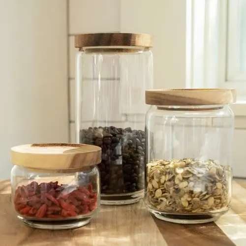 BE HOME Glass Container With Acacia Lid