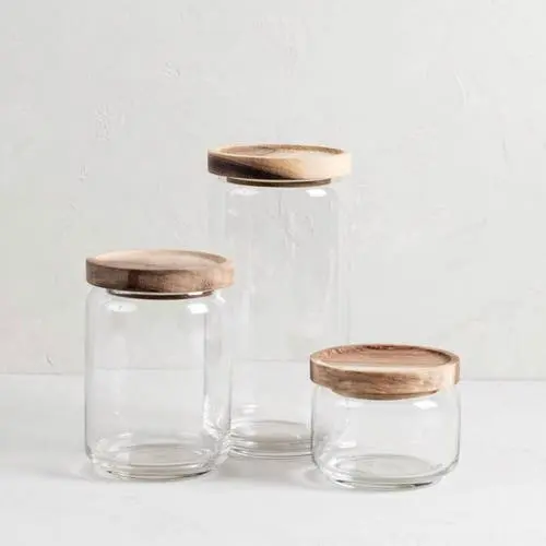 BE HOME Glass Container With Acacia Lid