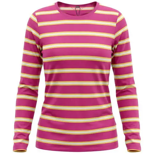 46227 Striped Flatlock Stitch Long Sleeve Tee - Pink