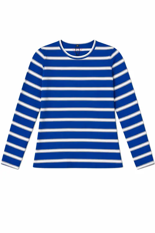 46227 Striped Flatlock Stitch Long Sleeve Tee - Sapphire