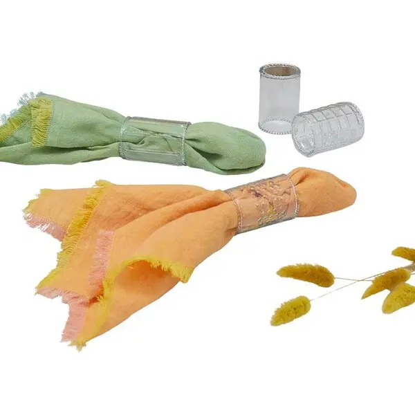 BE HOME Ruffle Glass Napkin Ringsset Of 4 - Clear