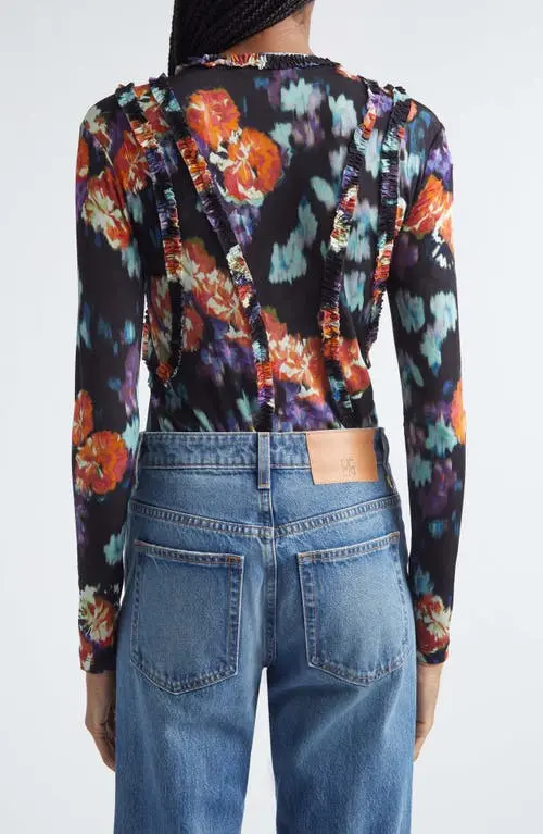 Ulla Johnson Clover Floral Frill Detail Jersey Top