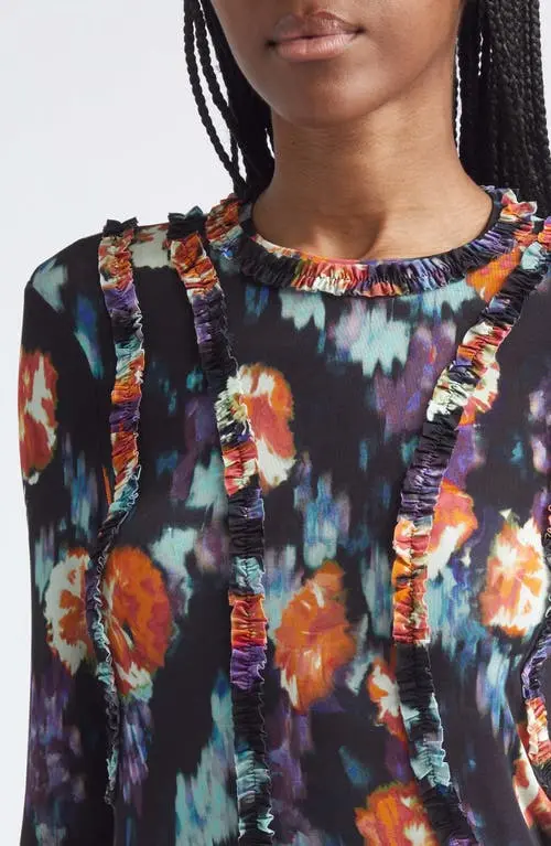 Ulla Johnson Clover Floral Frill Detail Jersey Top