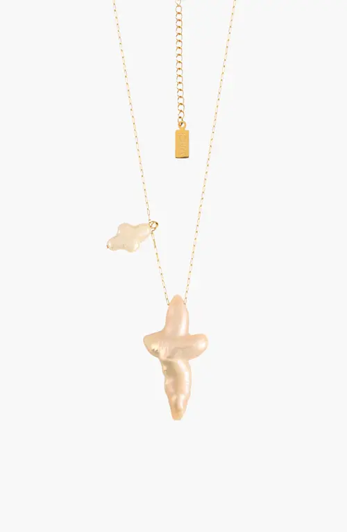 JOIANA JEWELRY Grace Double Cross Necklace With Freshwater Pearls - Gold