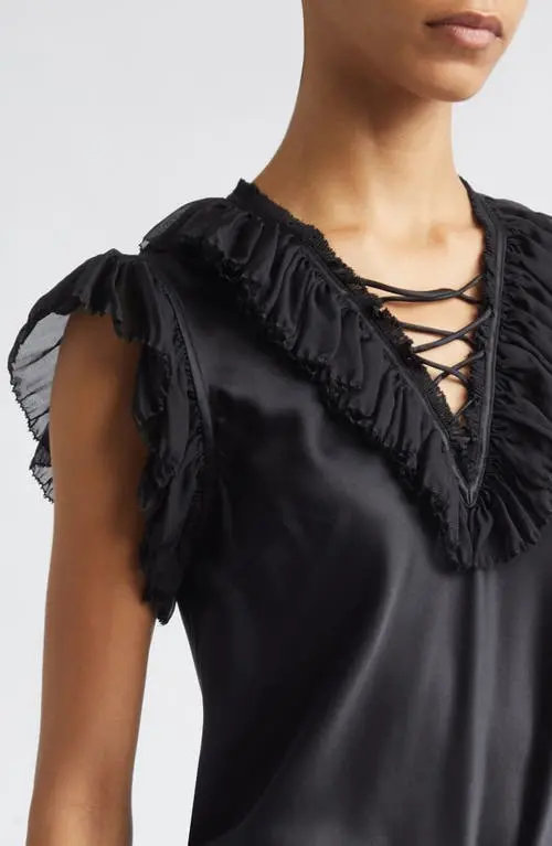 Ulla Johnson Ilyana Silk Sheer Ruffle Trim Top