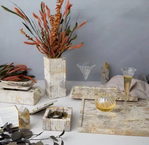 BE HOME Ataca Marble Ribbed Vase