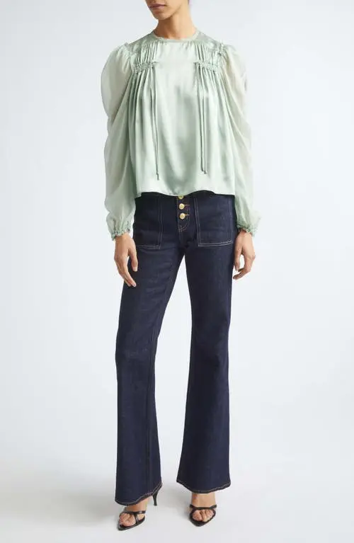Ulla Johnson Odette Pleated Silk Sheer Balloon Sleeve Top