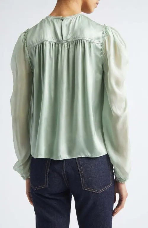 Ulla Johnson Odette Pleated Silk Sheer Balloon Sleeve Top