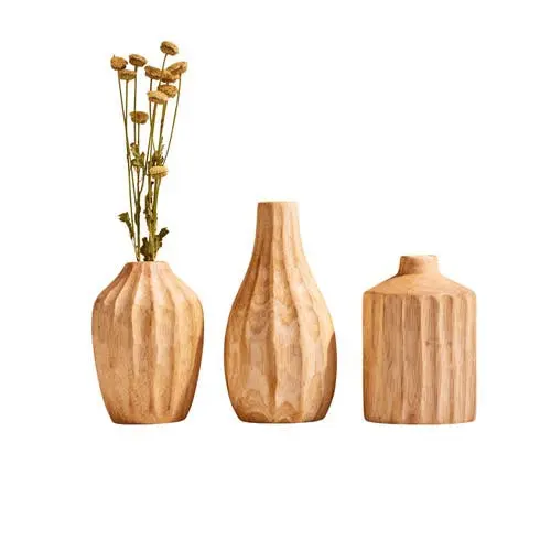 BE HOME Kiln Carved Mini Vasesset Of 3 - Mango