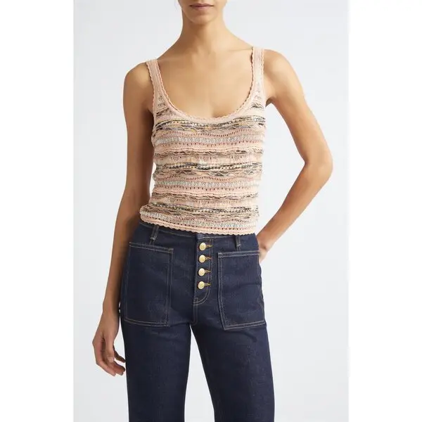 Ulla Johnson Clotide Multi Stitch Pointelle Tank - Hibiscus