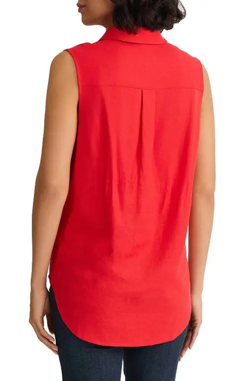 Jones New York Sleeveless Spread Collar Button-up Shirt