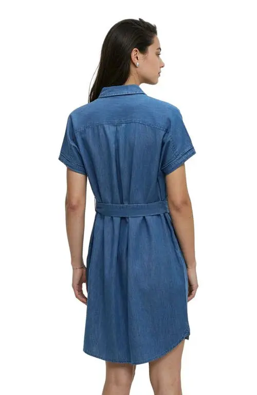 TENTREE Tern Dress Short Sleeve Denim Shirt Dress With Belt - Mid Wash