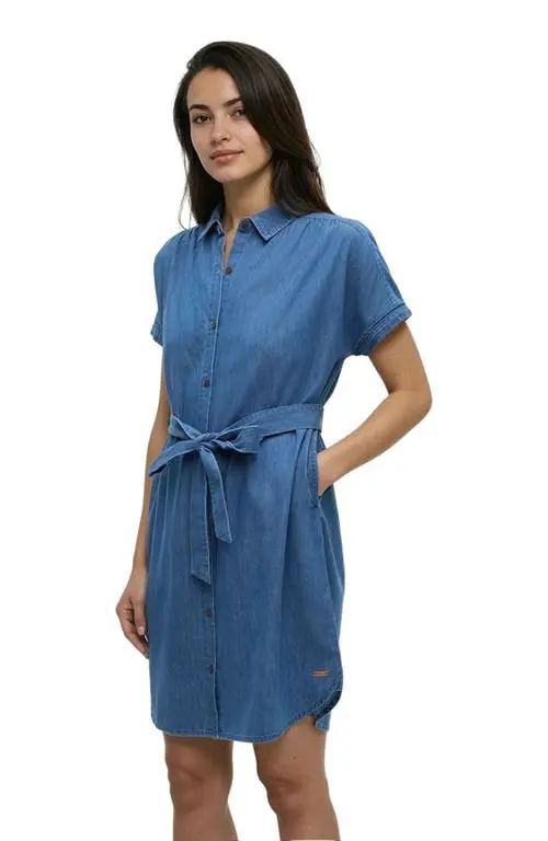 TENTREE Tern Dress Short Sleeve Denim Shirt Dress With Belt - Mid Wash