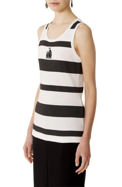 LANVIN Cotton Jersey Embroidered Ribbed Tank Top - Black/white