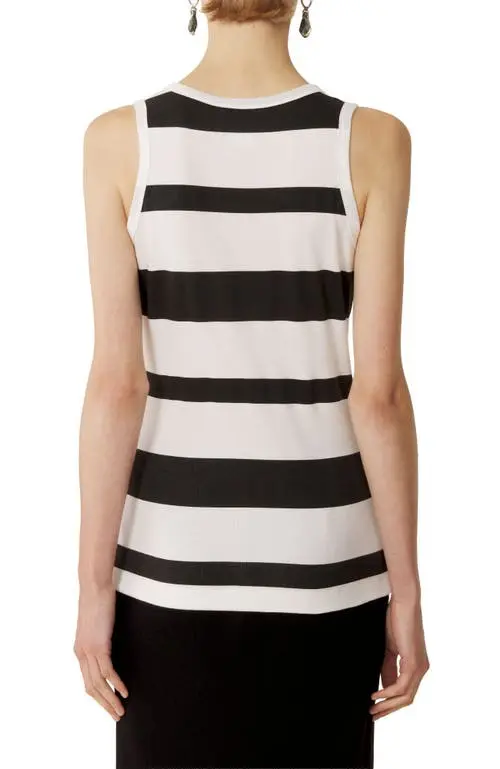 LANVIN Cotton Jersey Embroidered Ribbed Tank Top - Black/white