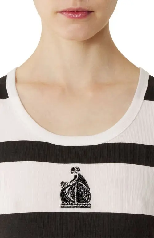 LANVIN Cotton Jersey Embroidered Ribbed Tank Top - Black/white