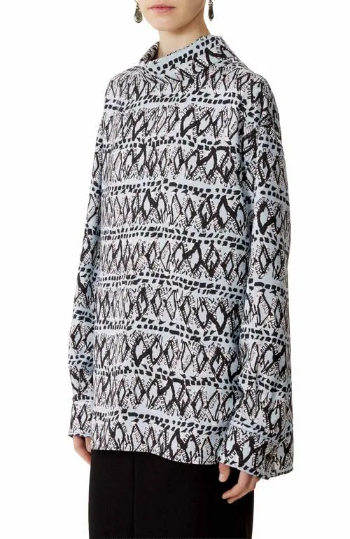 LANVIN High-neck Printed Silk Top - Blue