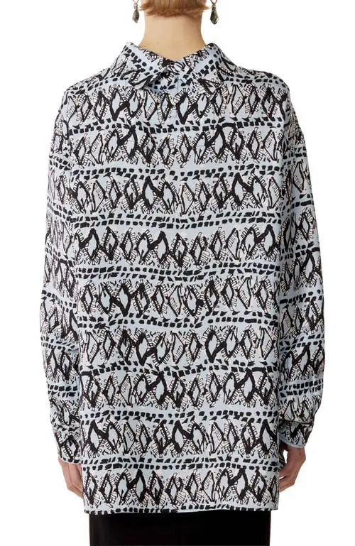 LANVIN High-neck Printed Silk Top - Blue