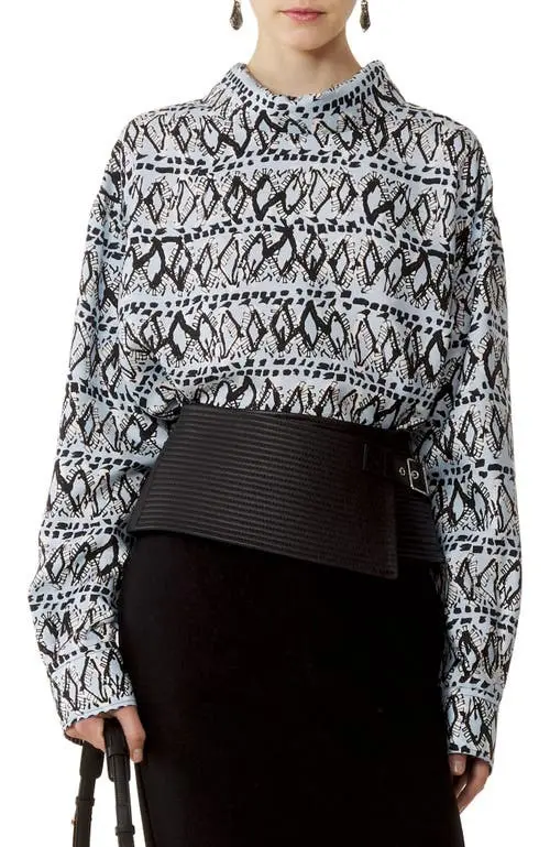 LANVIN High-neck Printed Silk Top - Blue