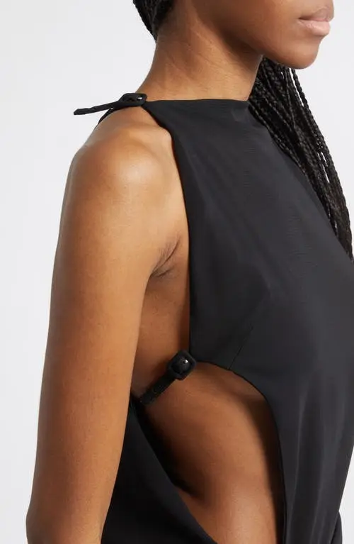 COURREGES Draped Wool Stretch Crepe Cutout Maxi Dress
