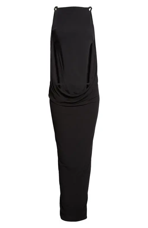 COURREGES Draped Wool Stretch Crepe Cutout Maxi Dress