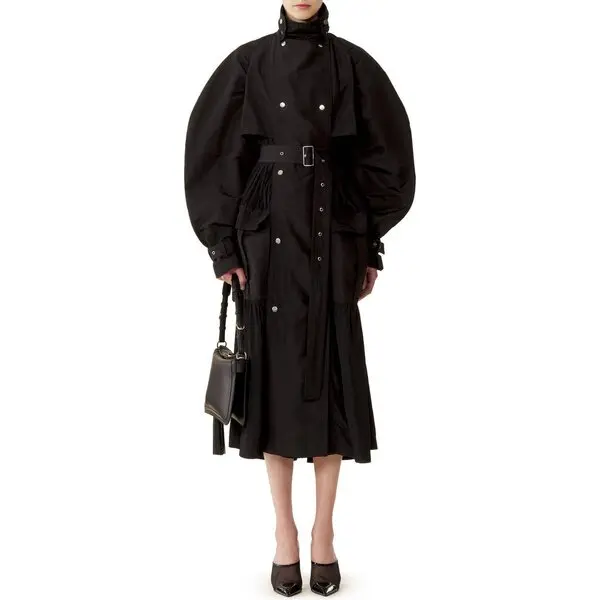 LANVIN Bi-material Trench Coat In Silk Faille And Charmeuse - Black
