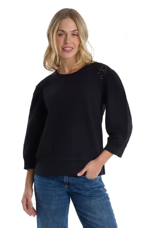 Wilt 3/4 Sleeve With Eyelet Mix Top - Black