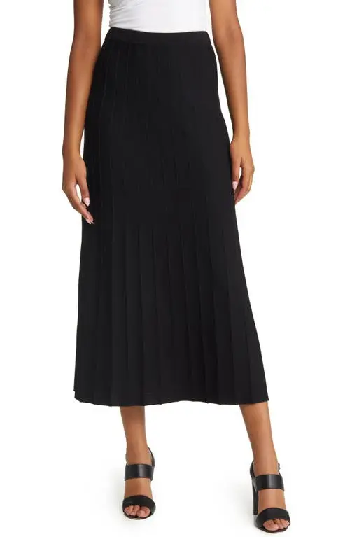 Ming Wang Pleated Soft Knit Maxi Skirt - Black