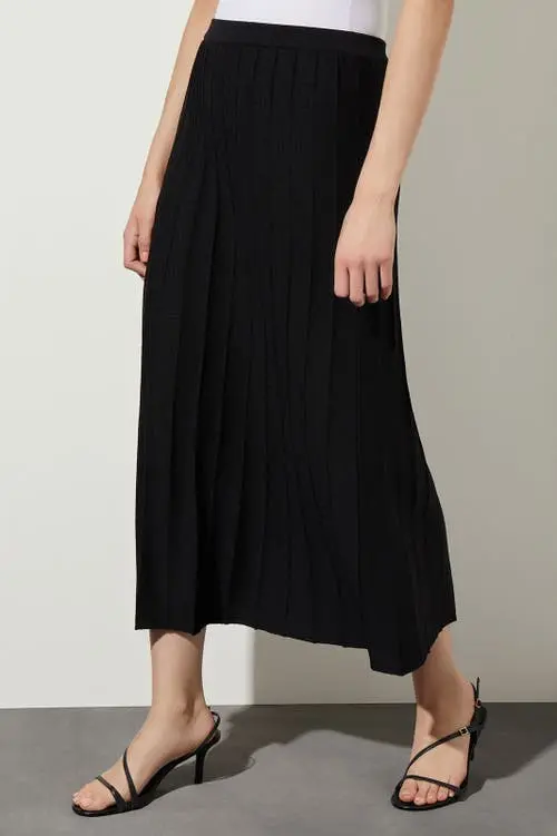 Ming Wang Pleated Pull-on Midi Skirt