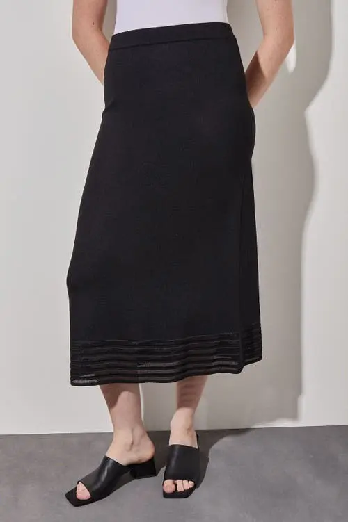 Ming Wang Striped Burnout Hem Midi Skirt - Black