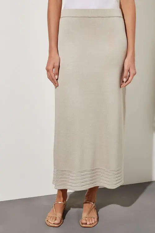 Ming Wang Striped Burnout Hem Midi Skirt - Limestone
