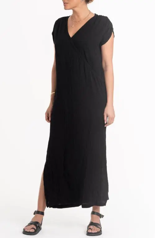 OCEAN+MAIN Gathered Shoulder Tie Back Dress - Black