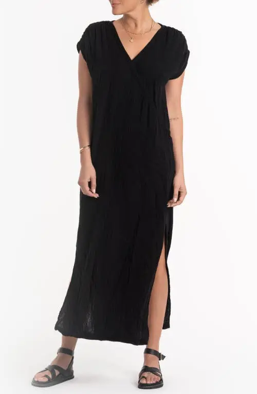 OCEAN+MAIN Gathered Shoulder Tie Back Dress - Black